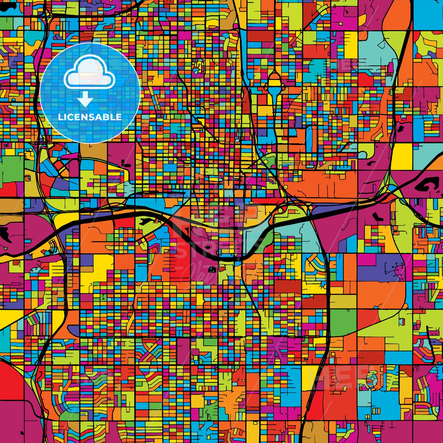 Oklahoma City Colorful Vector Map On Black – HEBSTREITS