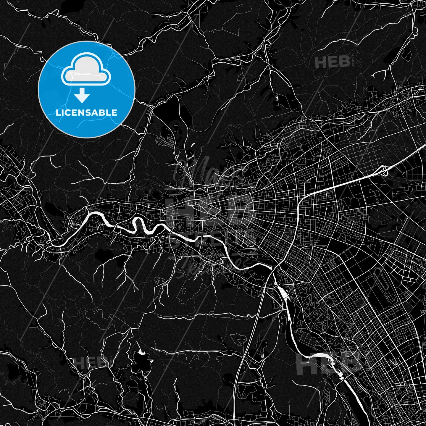 Ōme, Japan Pdf Vector Map Black And White – HEBSTREITS
