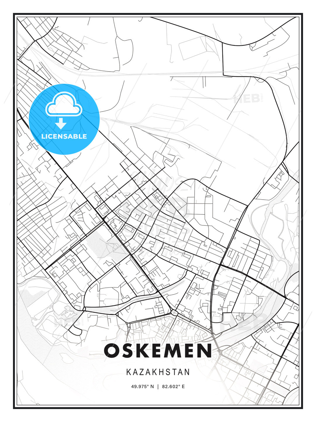 Oskemen, Kazakhstan, Modern Map Print Template in Various Formats ...