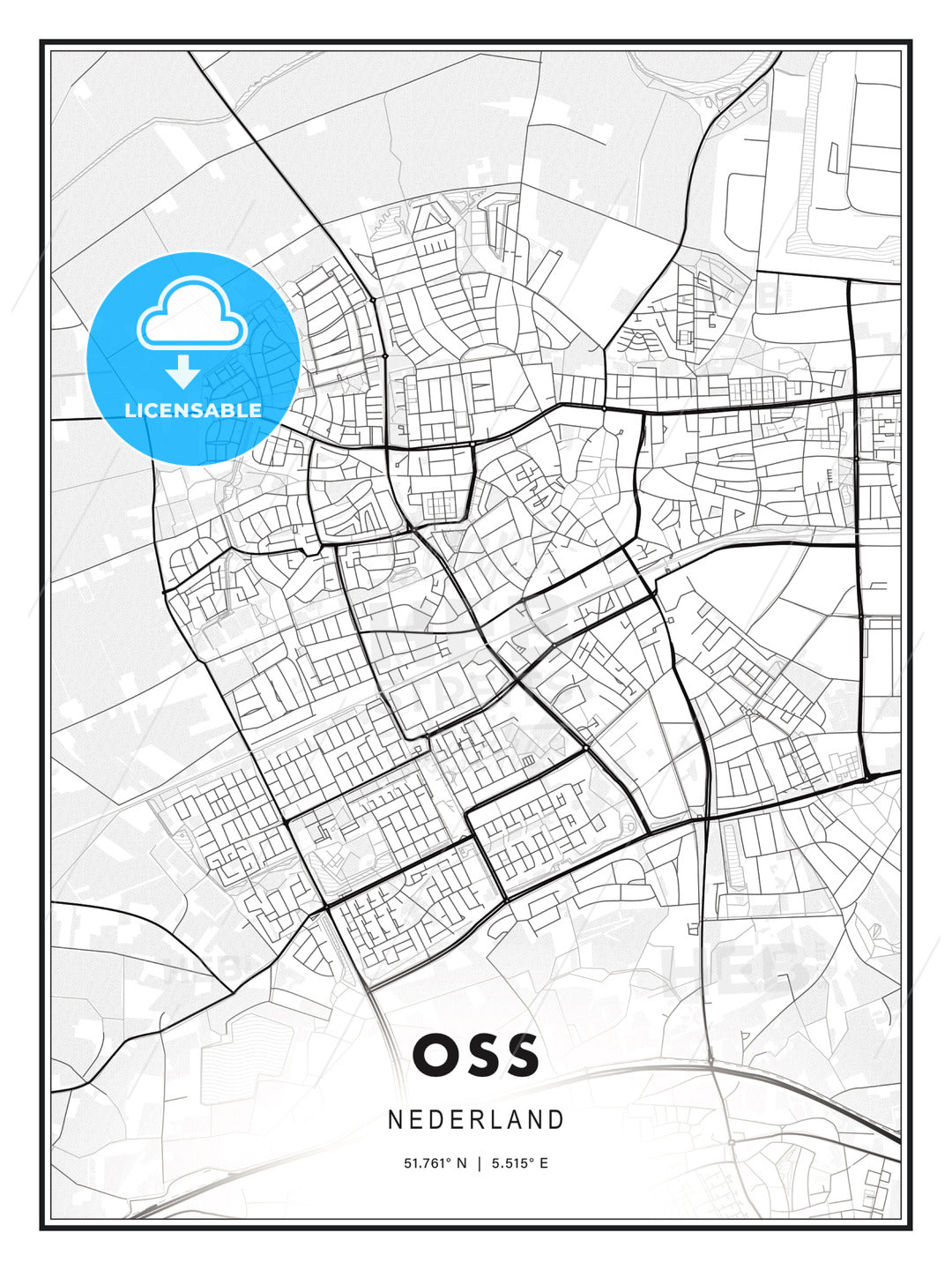 Oss, Netherlands, Modern Map Print Template in Various Formats - HEBSTREITS