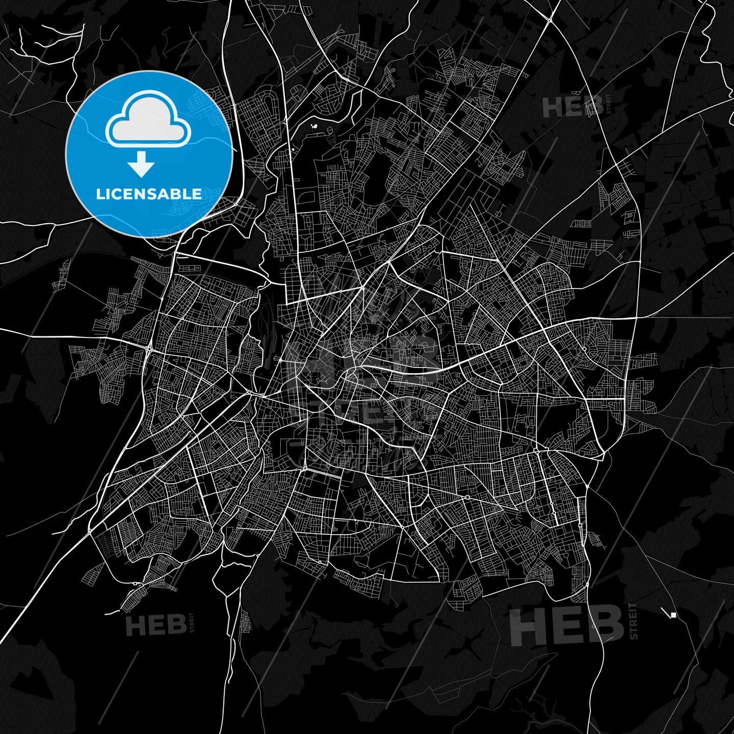 Oujda-Angad, Morocco PDF vector map black and white - HEBSTREITS