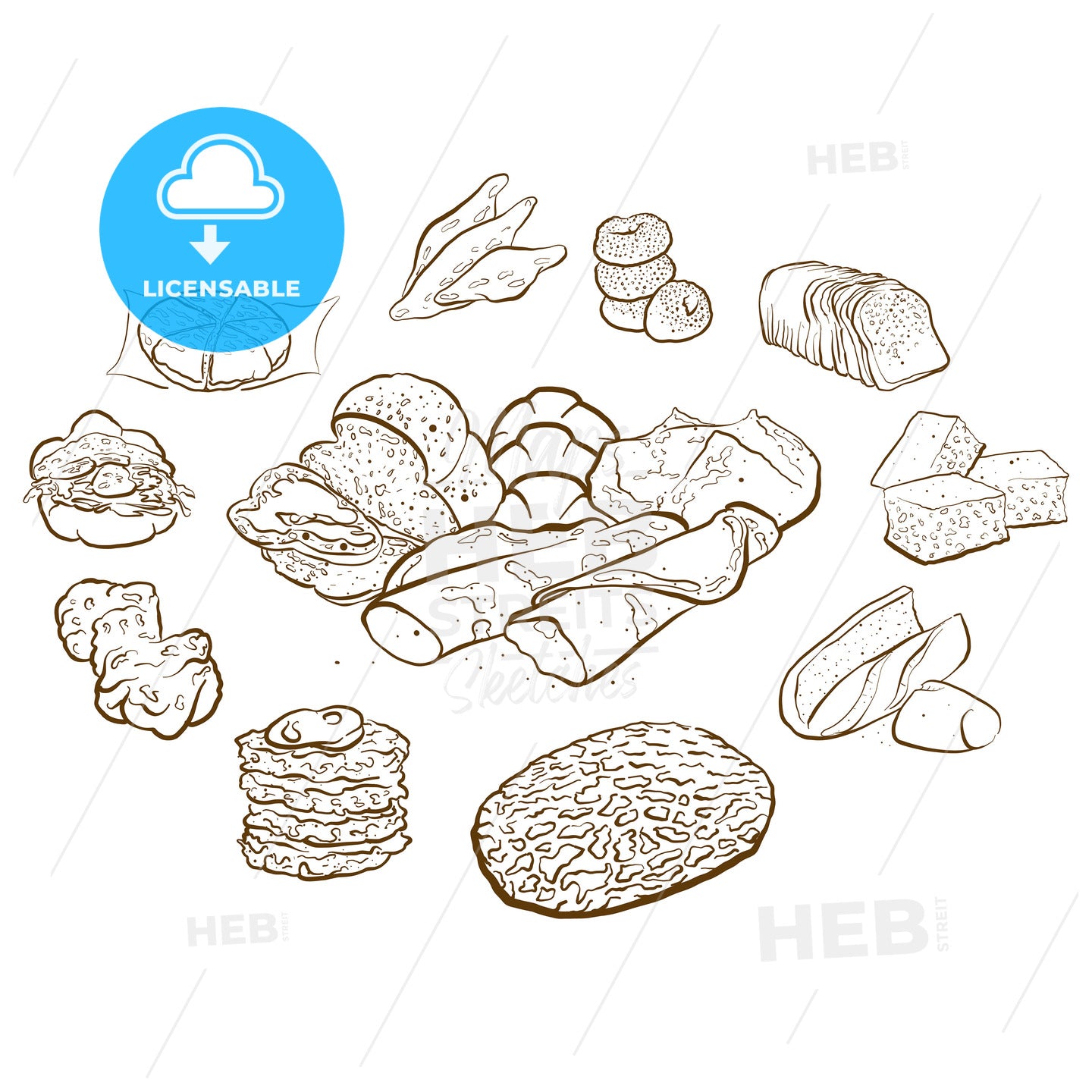 Outline Version Of Circle Shape Composition From Hand Drawn Bread ...