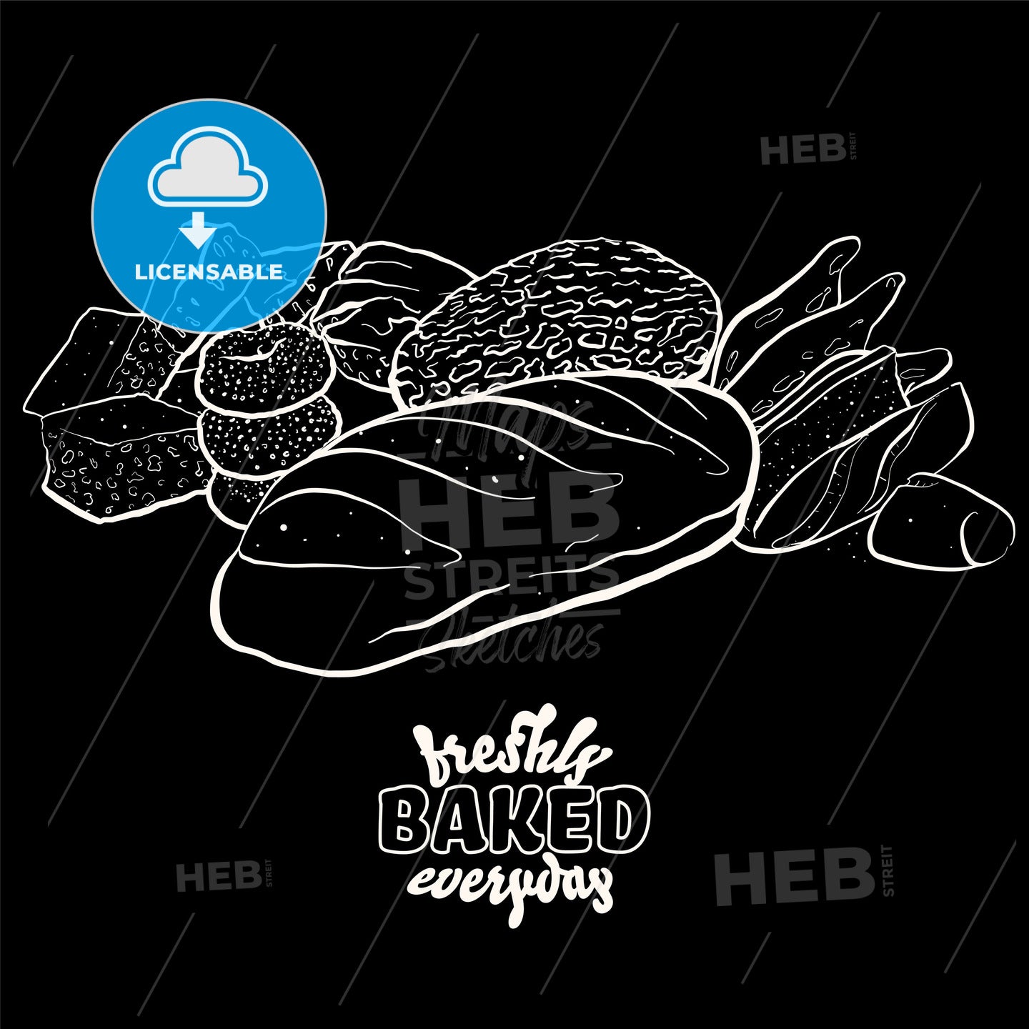 Outline Version Of Freshly Baked Everyday Lettering With Various Bread ...