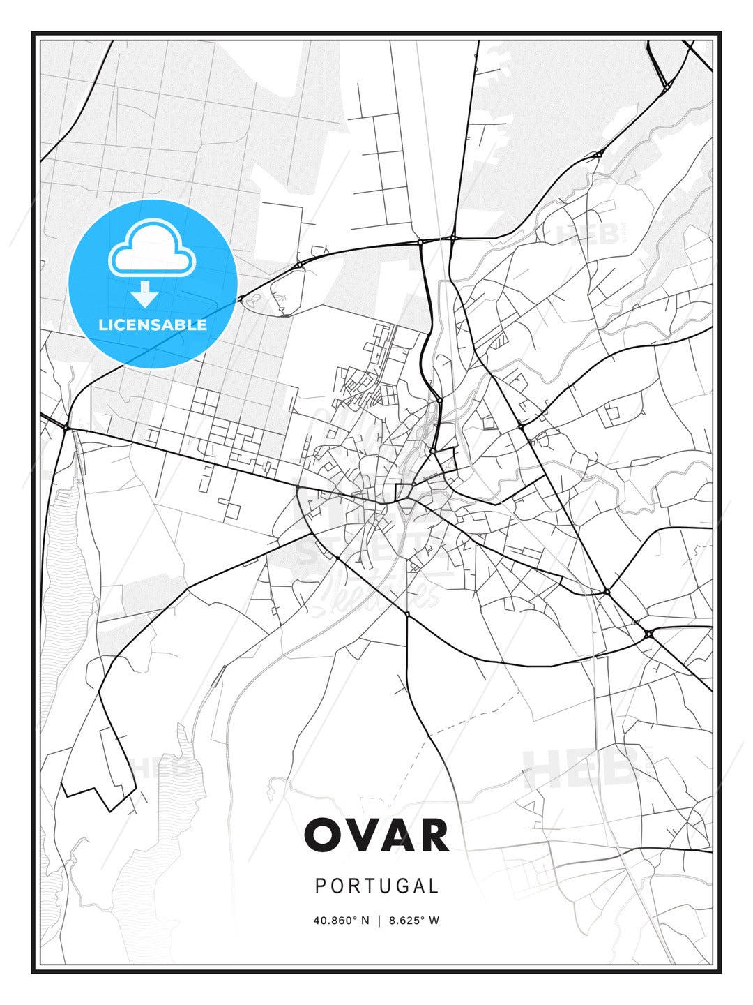 Ovar, Portugal, Modern Map Print Template in Various Formats - HEBSTREITS
