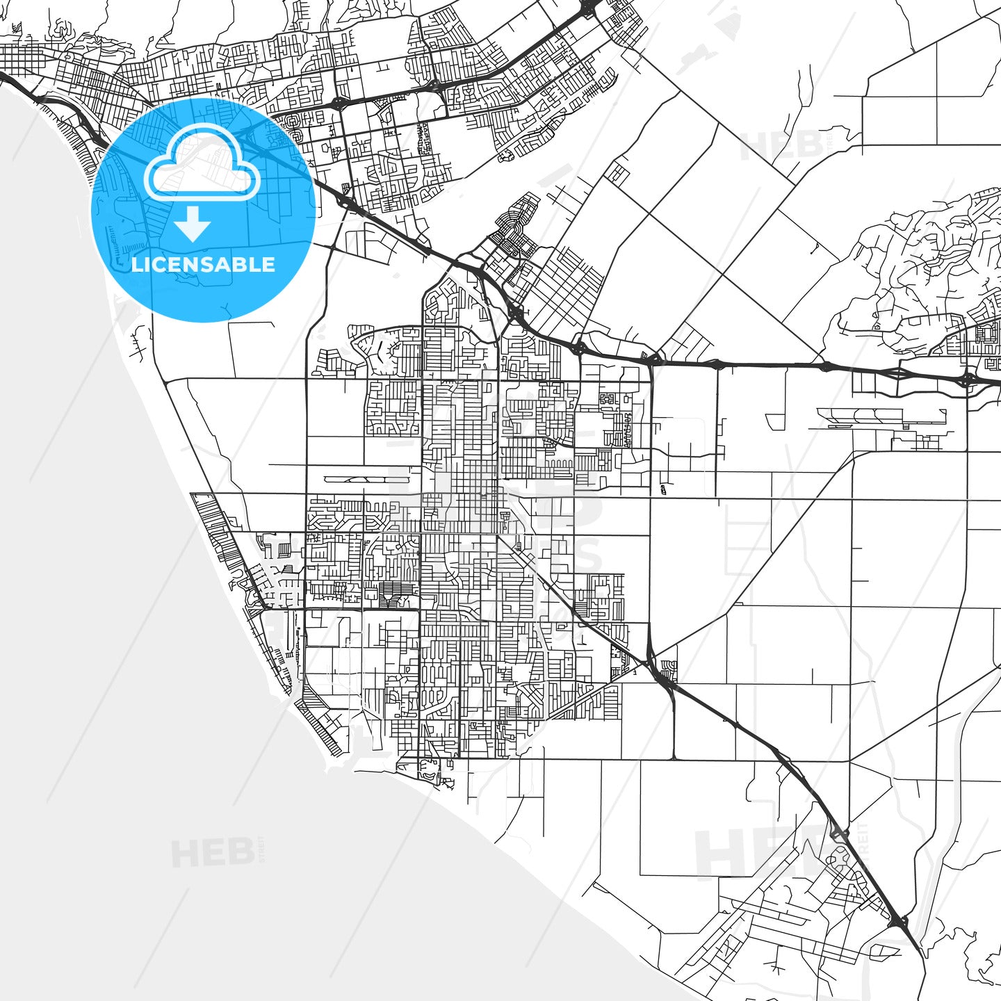 Oxnard, California - Area Map - Light – HEBSTREITS
