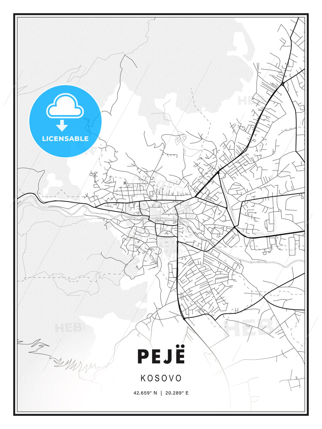 PEJË / Pejë / Peć, Kosovo, Modern Map Print Template in Various Formats ...