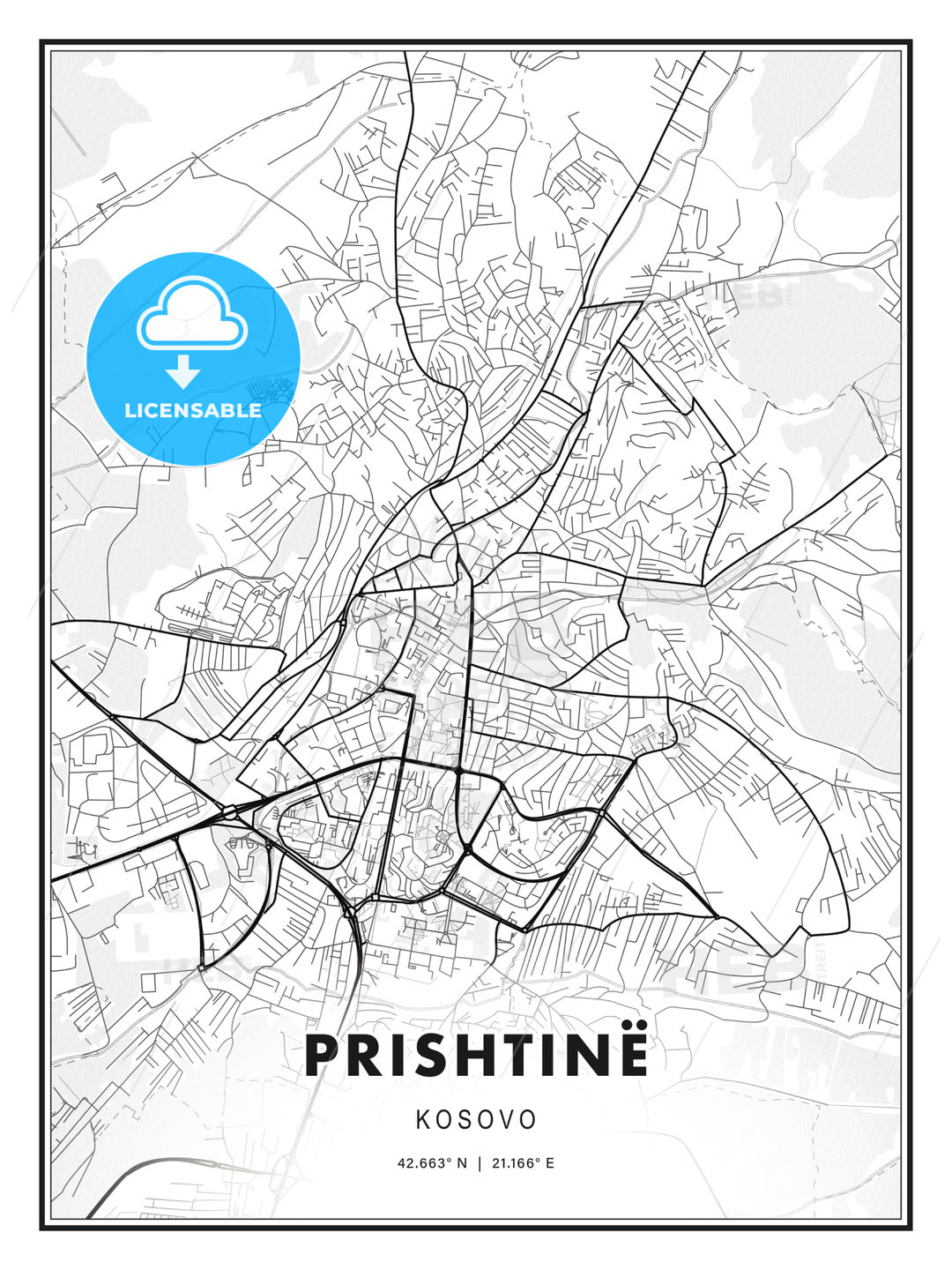 PRISHTINË / Prishtinë / Priština, Kosovo, Modern Map Print Template in ...
