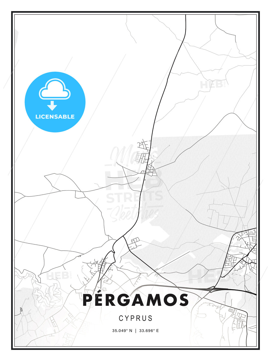 Pérgamos , Cyprus, Modern Map Print Template in Various Formats ...