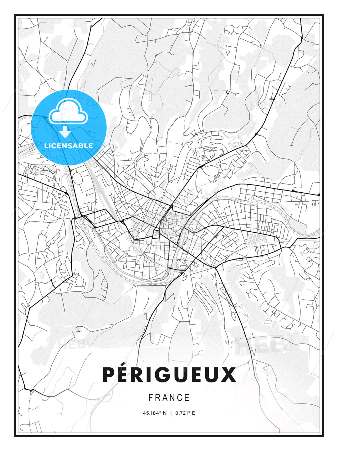 Périgueux, France, Modern Map Print Template in Various Formats ...