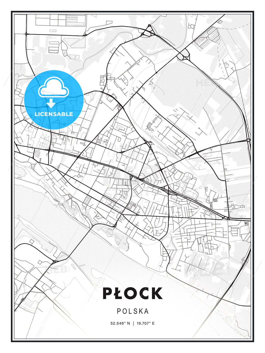 Płock, Poland, Modern Map Print Template in Various Formats - HEBSTREITS