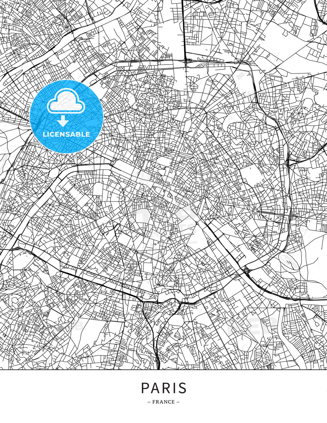 Paris, France, Map poster borderless print template - HEBSTREITS
