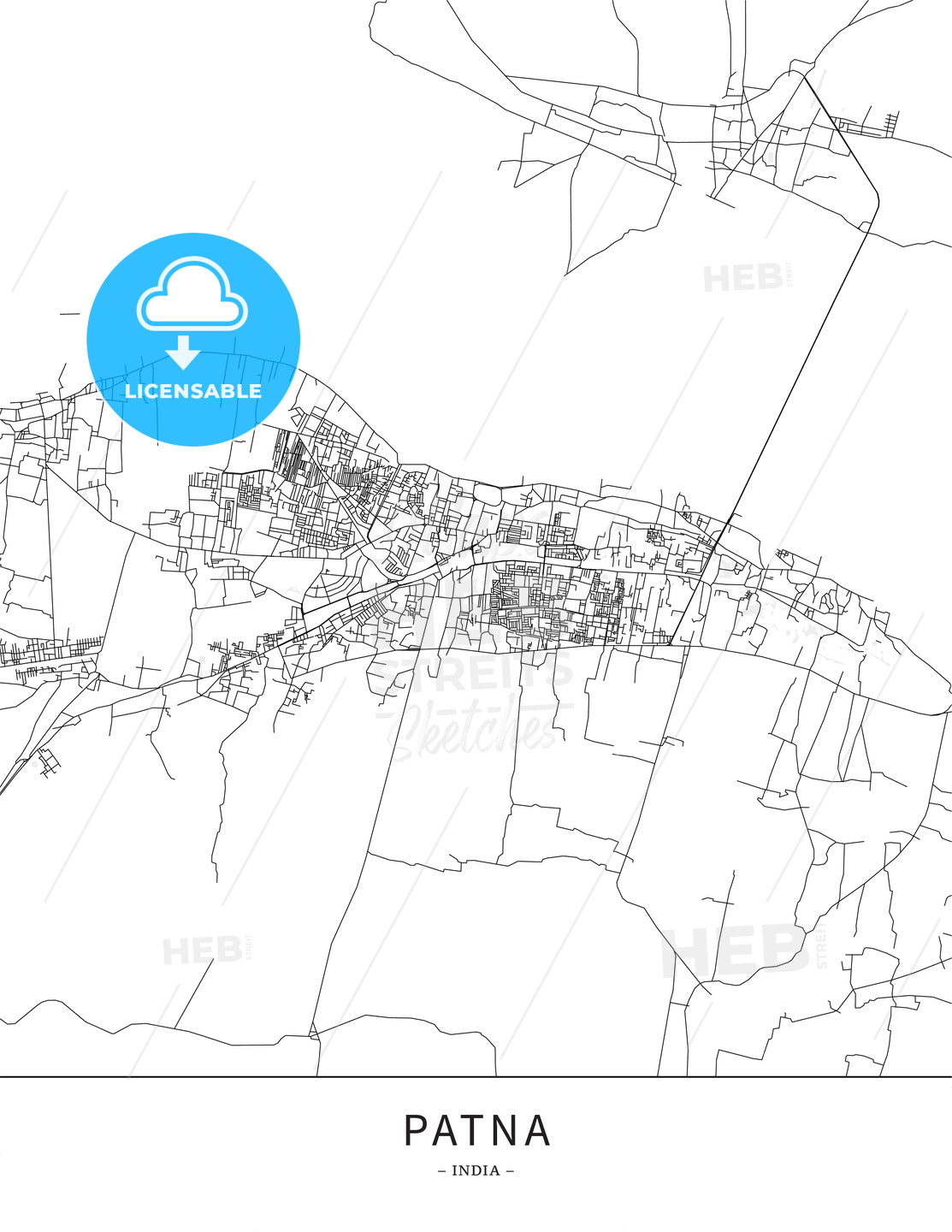Patna, India, Map Poster Borderless Print Template – HEBSTREITS