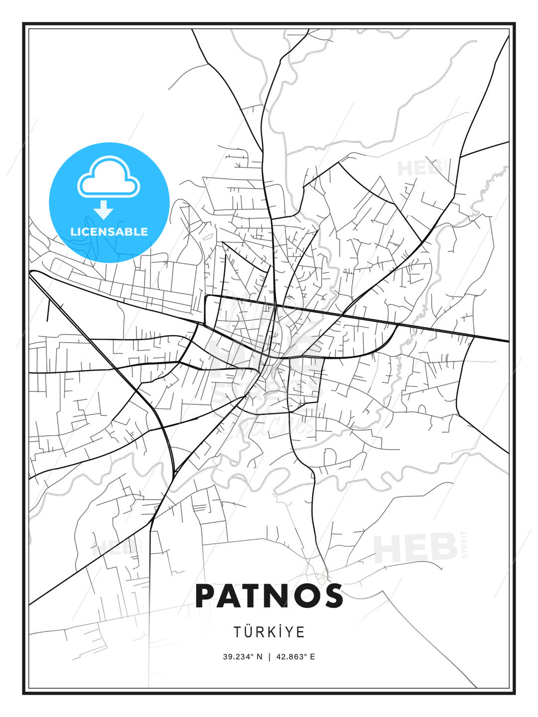Patnos, Turkey, Modern Map Print Template in Various Formats - HEBSTREITS