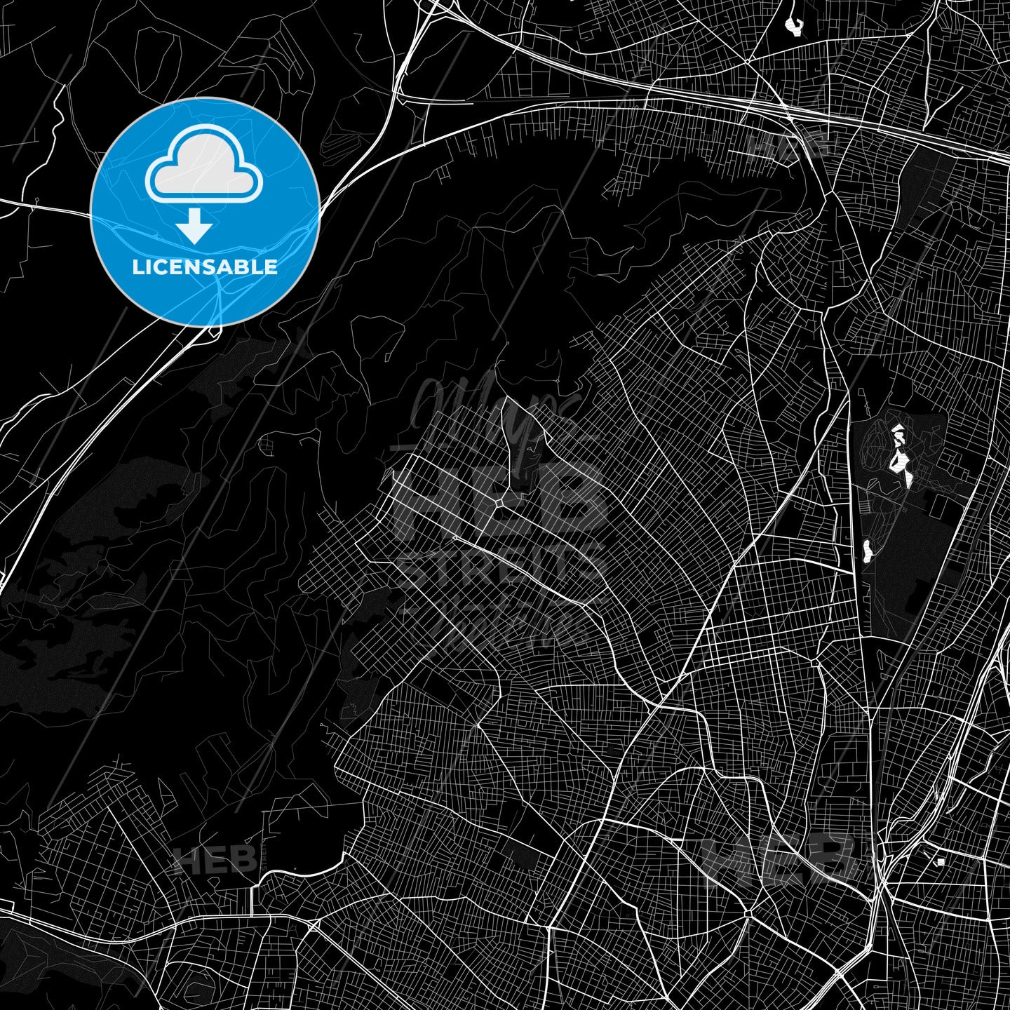 Petroupoli, Greece PDF vector map black and white - HEBSTREITS