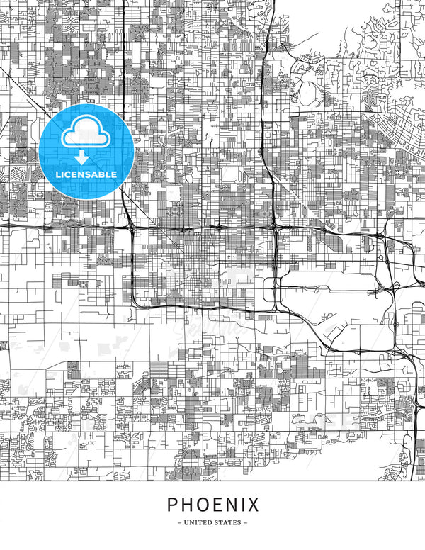 Phoenix, United States, Map poster borderless print template - HEBSTREITS