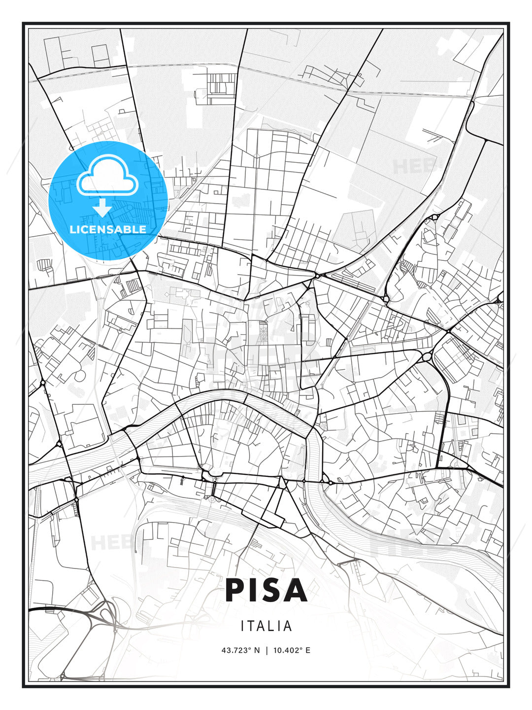 Pisa, Italy, Modern Map Print Template in Various Formats - HEBSTREITS