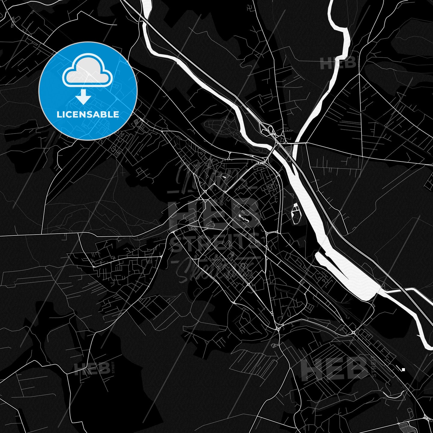 Pitești, Romania PDF vector map black and white - HEBSTREITS