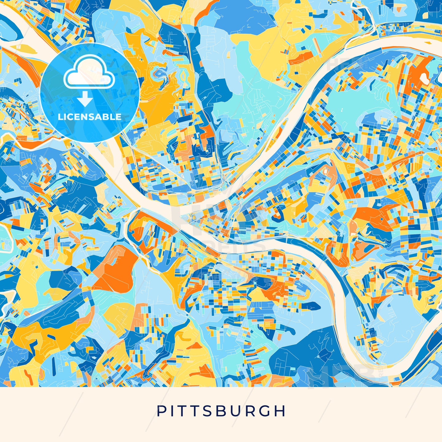 Pittsburgh colorful map poster template - HEBSTREITS