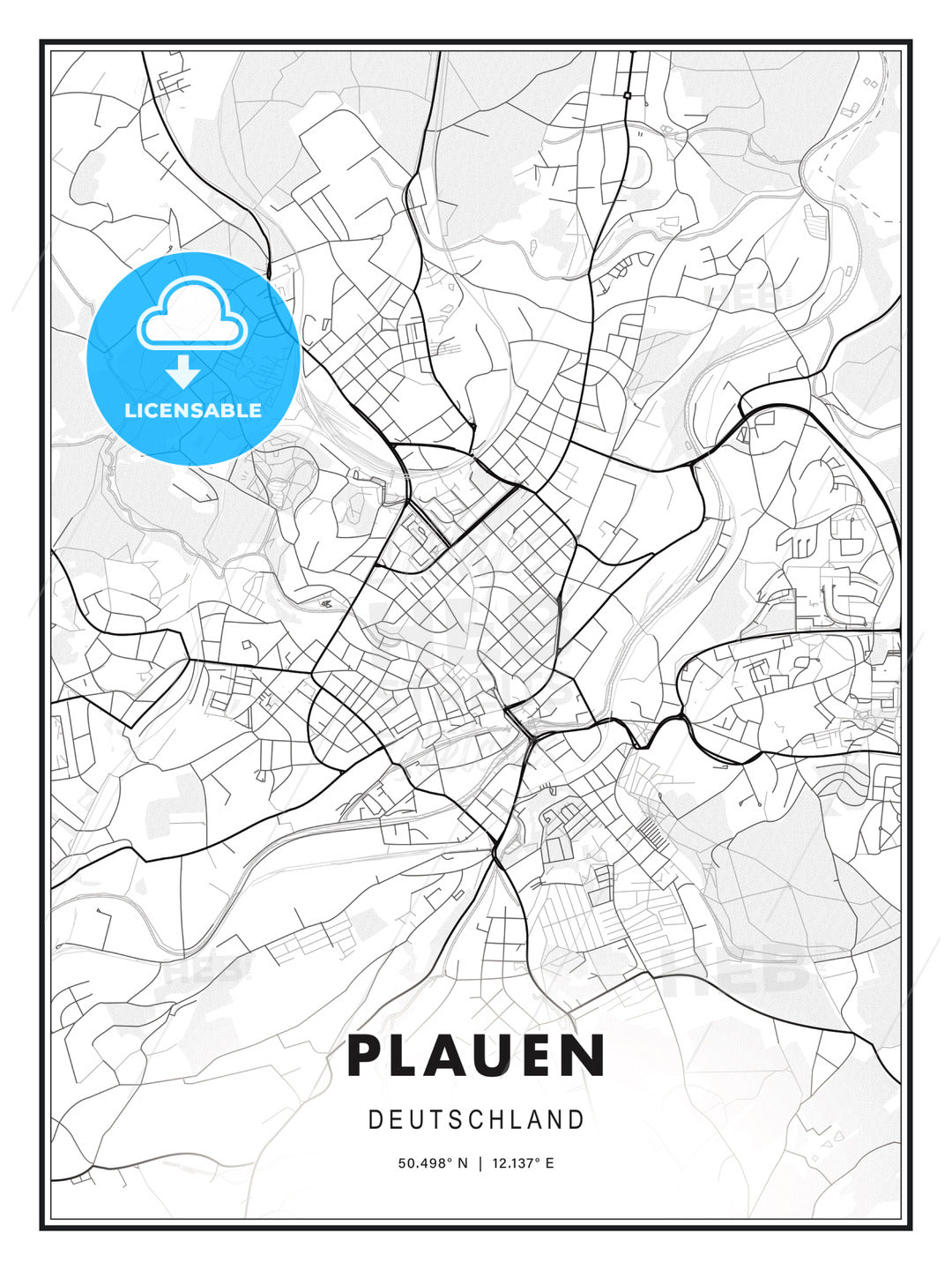Plauen, Germany, Modern Map Print Template in Various Formats - HEBSTREITS