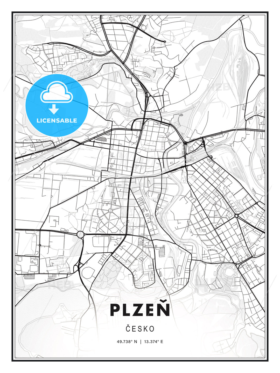 Plzeň, Czechia, Modern Map Print Template in Various Formats - HEBSTREITS