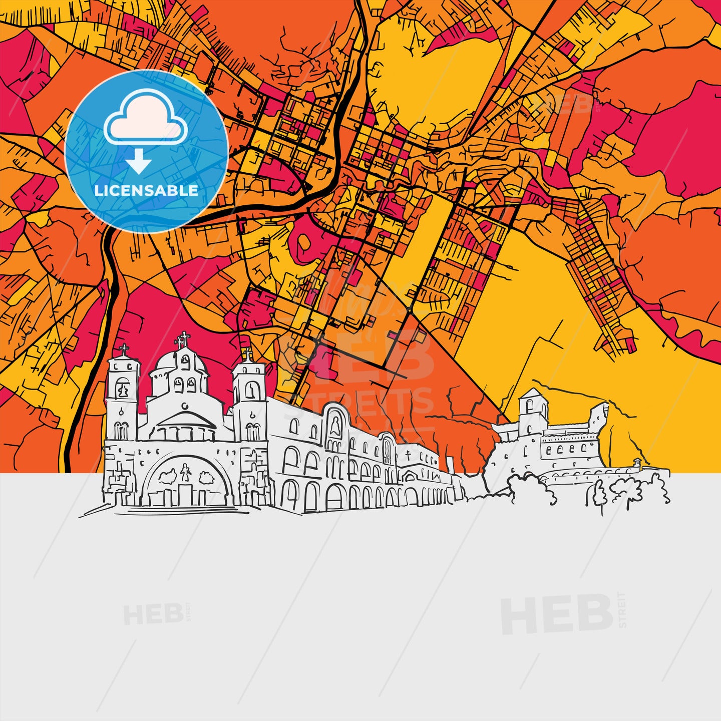 Podgorica, Montenegro, Skyline Map – HEBSTREITS