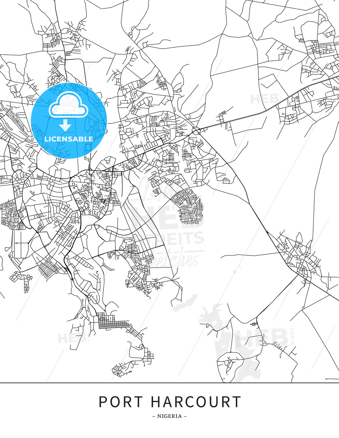 Port Harcourt, Nigeria, Map Poster Borderless Print Template – HEBSTREITS