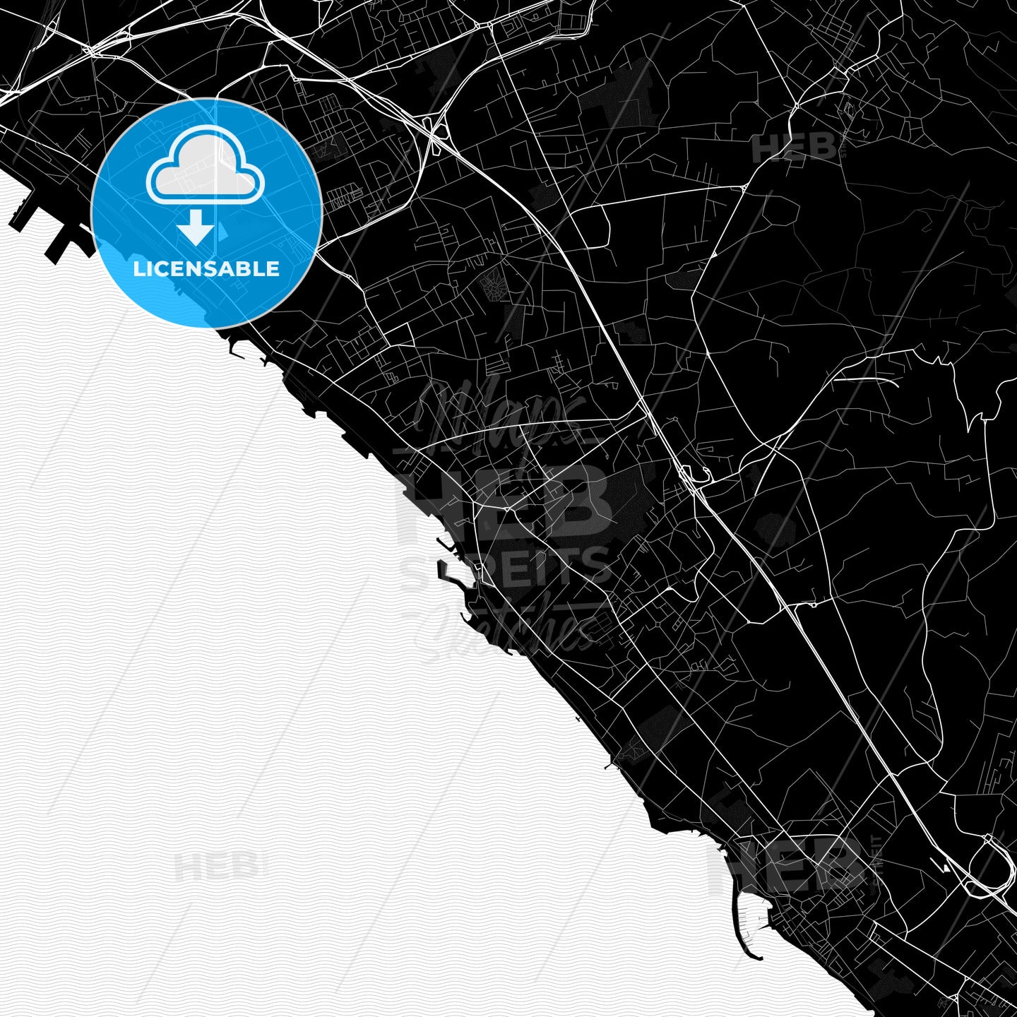 Portici, Italy Pdf Vector Map Black And White – HEBSTREITS