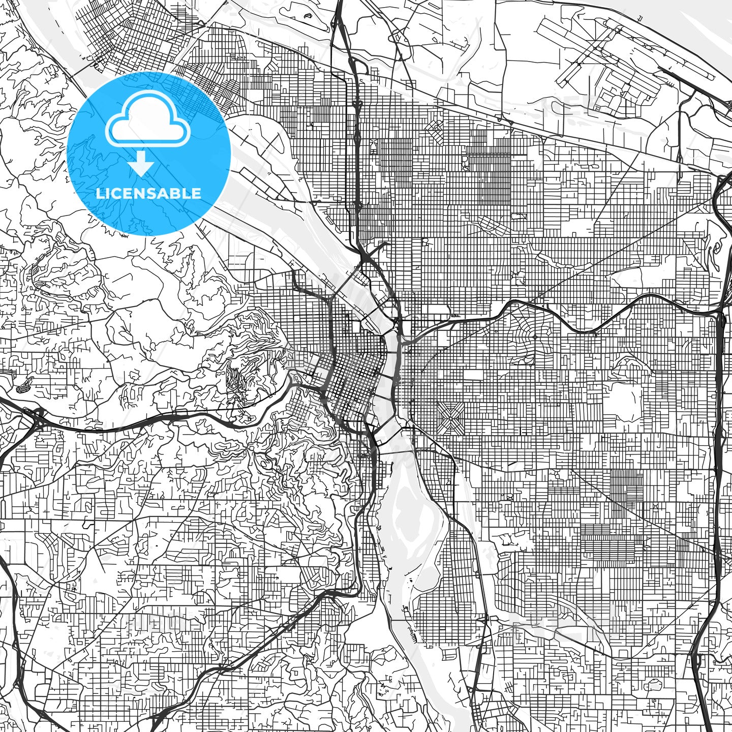 Portland, Oregon - Area Map - Light – HEBSTREITS