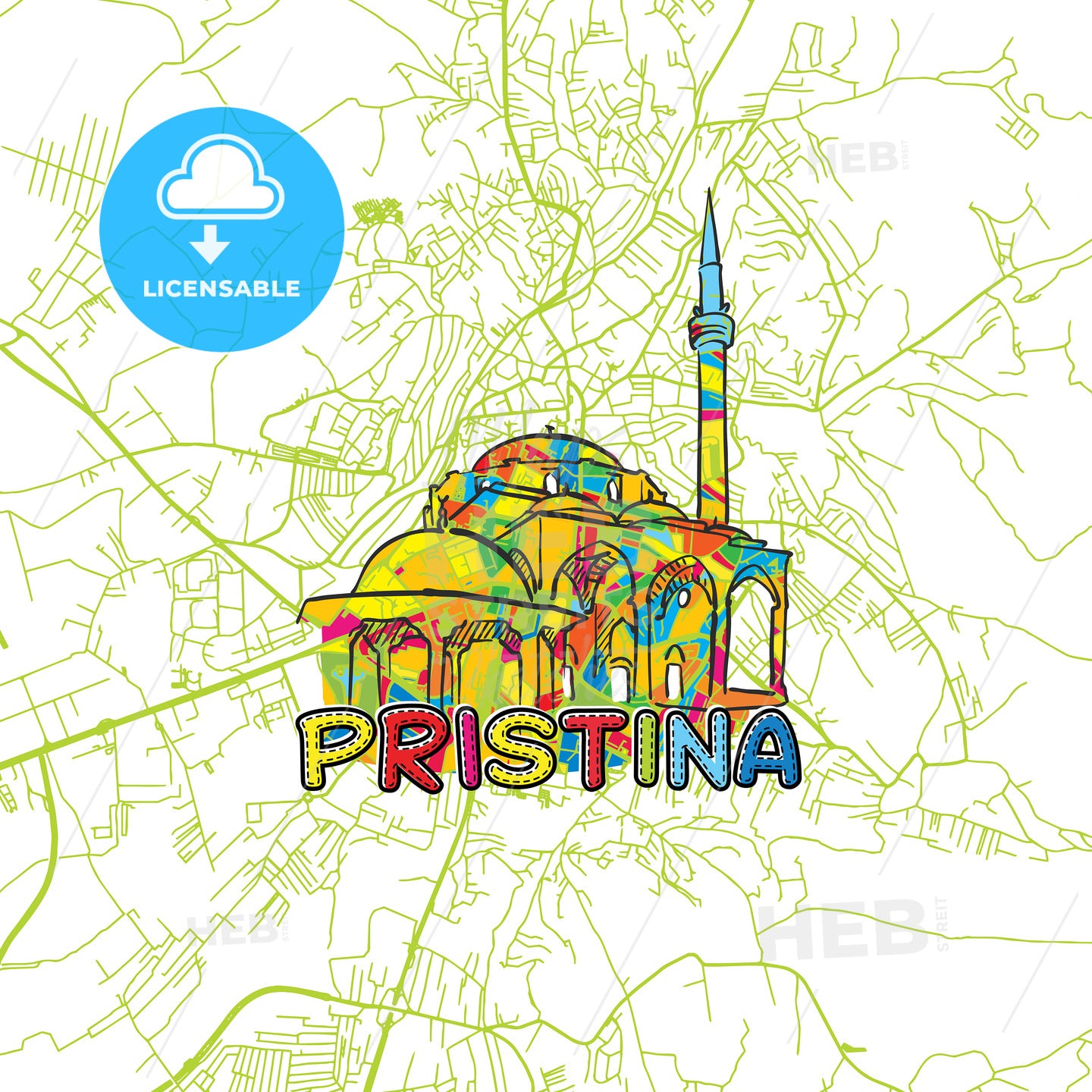 Pristina Travel Art Map – HEBSTREITS
