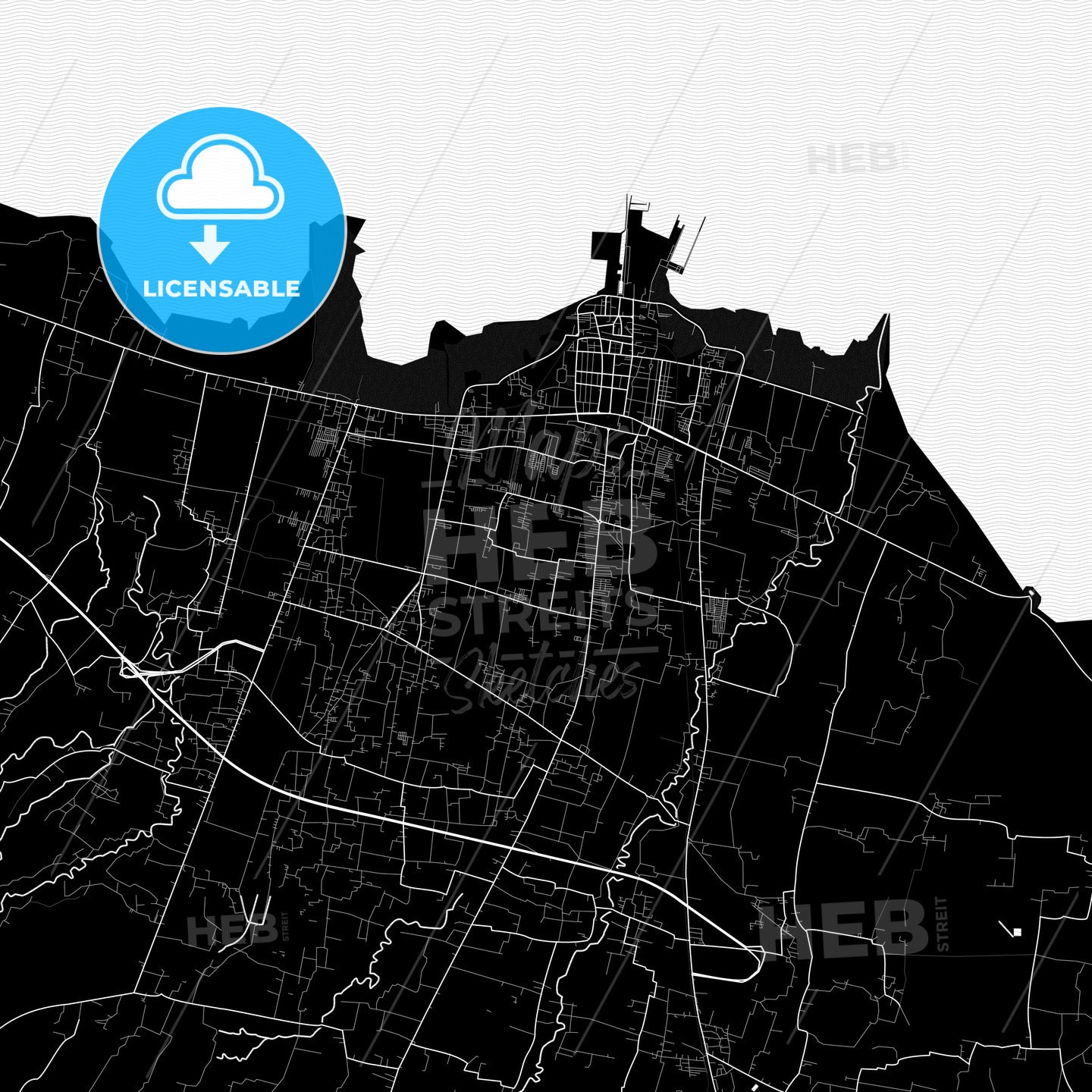 Probolinggo, Indonesia PDF vector map black and white - HEBSTREITS