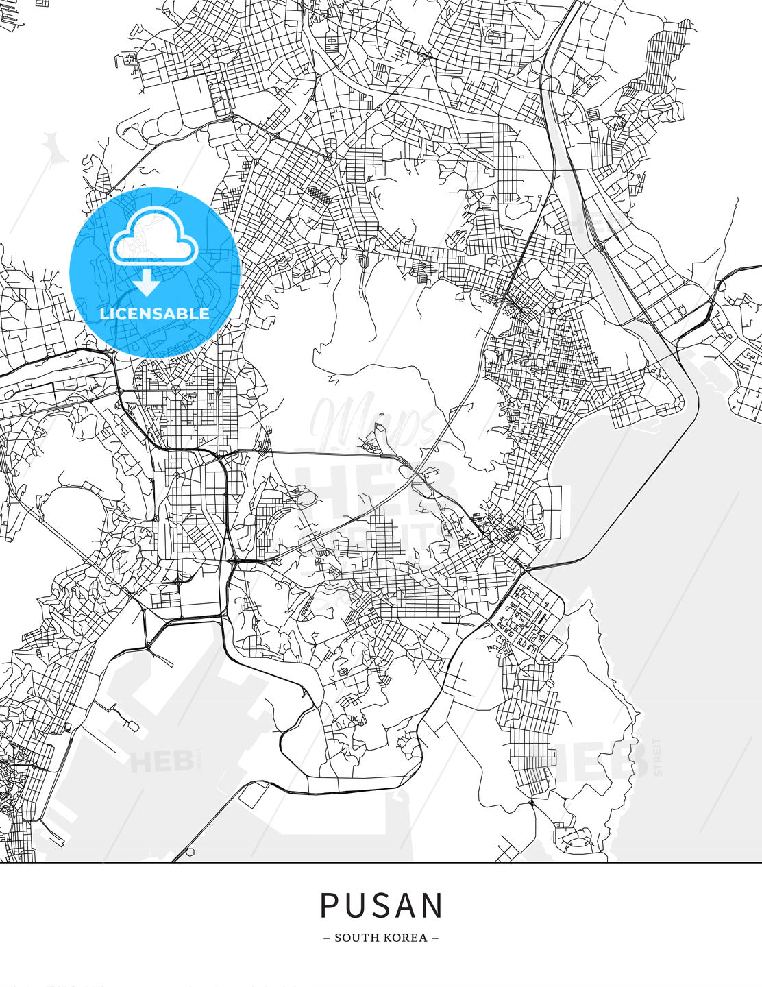 Pusan, South Korea, Map Poster Borderless Print Template – HEBSTREITS