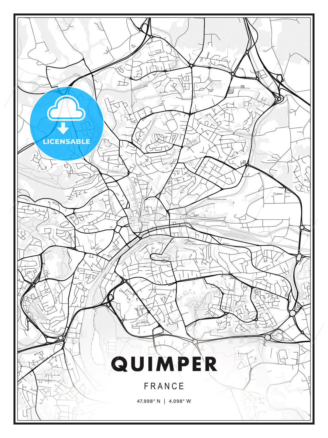 Quimper, France, Modern Map Print Template in Various Formats - HEBSTREITS