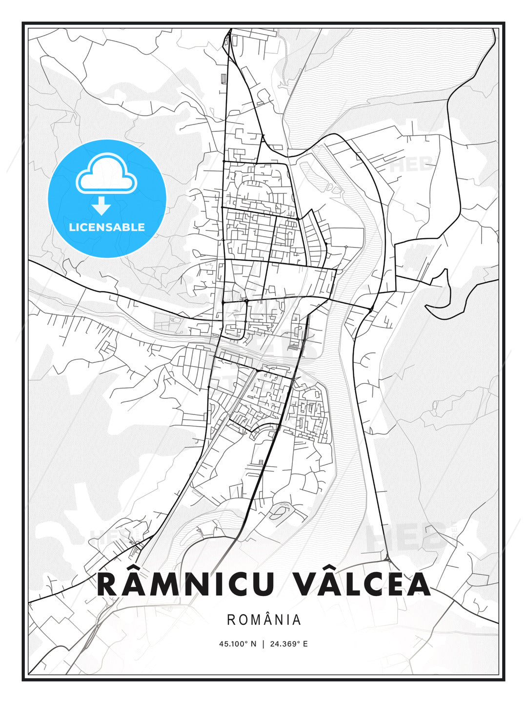 Râmnicu Vâlcea, Romania, Modern Map Print Template in Various Formats ...