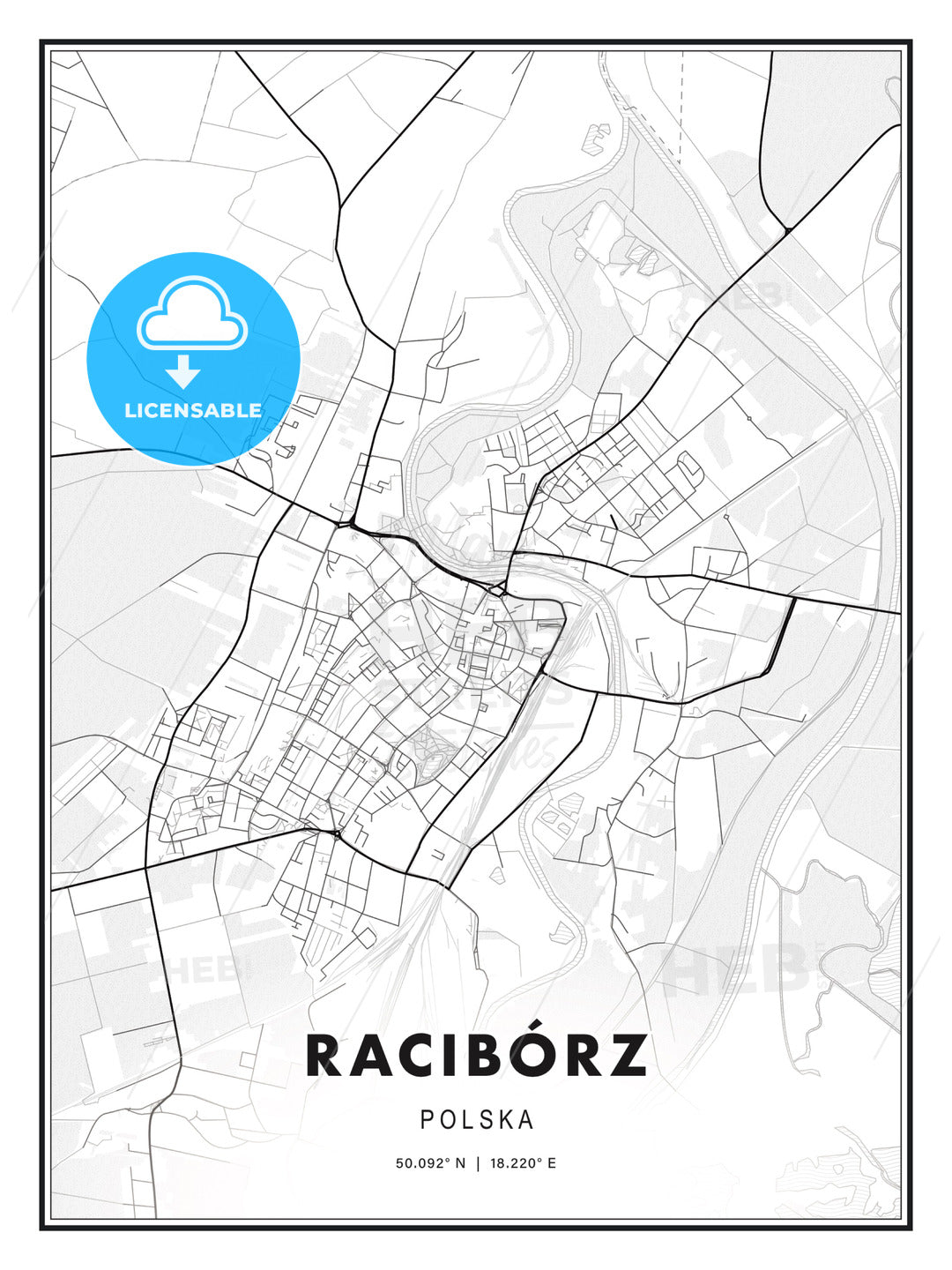 Racibórz, Poland, Modern Map Print Template in Various Formats - HEBSTREITS