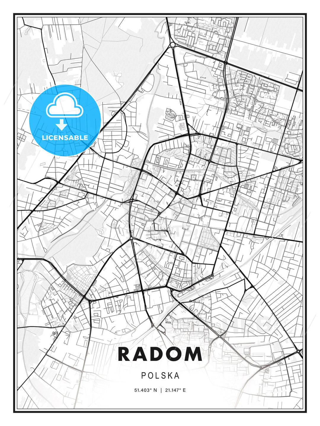 Radom, Poland, Modern Map Print Template in Various Formats - HEBSTREITS