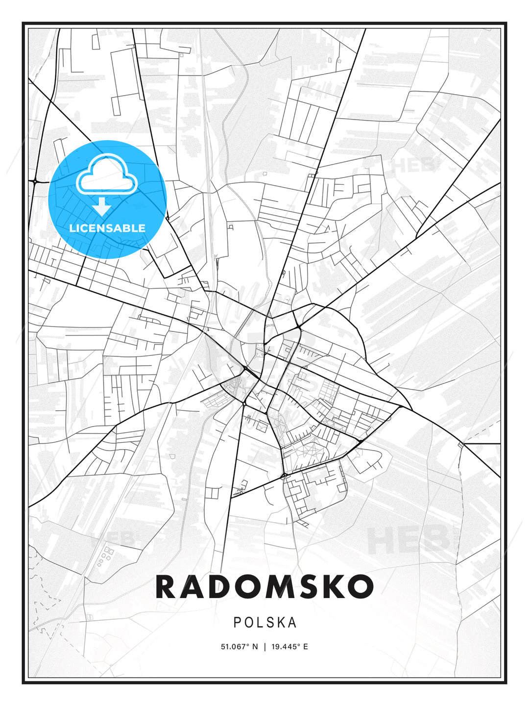 Radomsko, Poland, Modern Map Print Template in Various Formats - HEBSTREITS