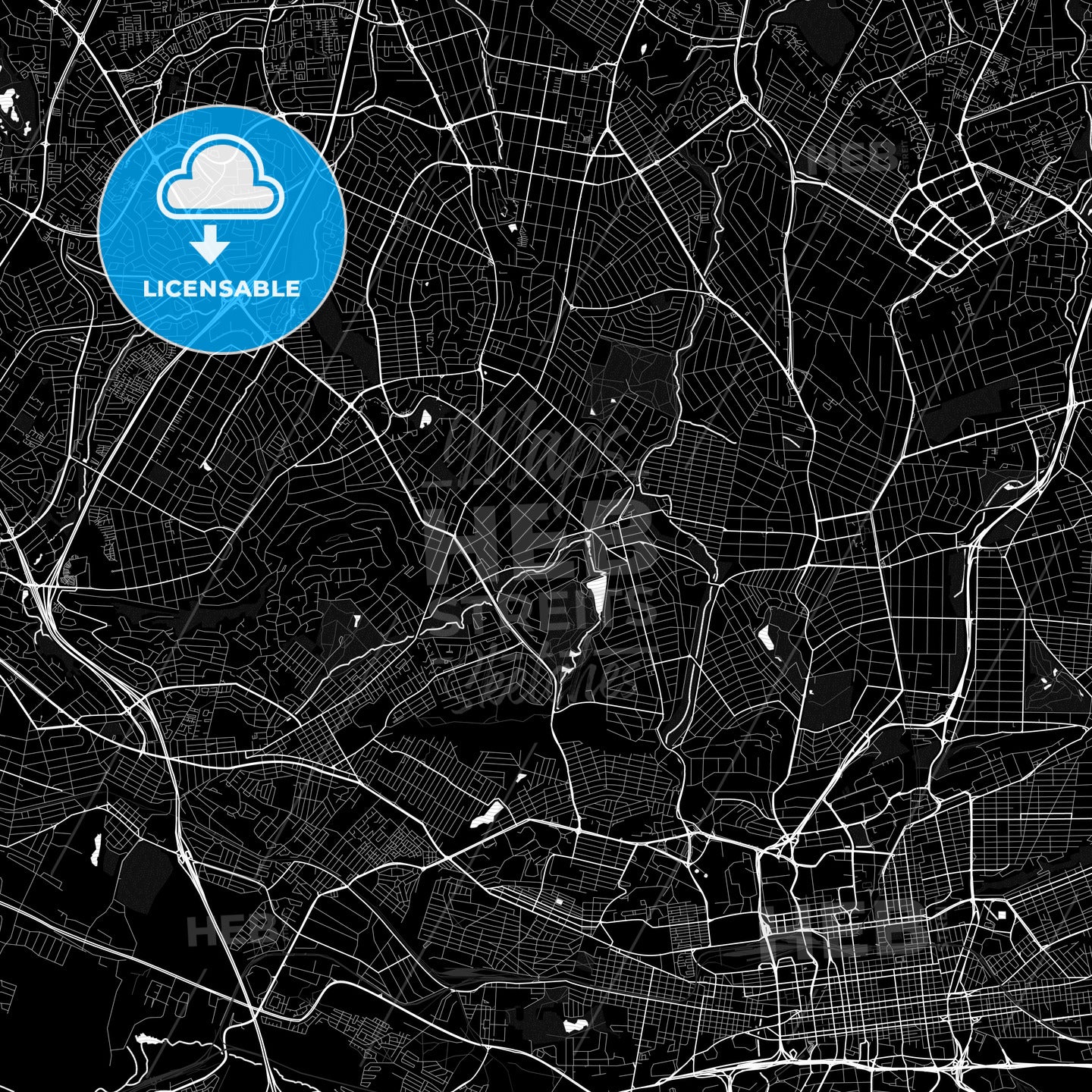Randburg, South Africa PDF vector map black and white - HEBSTREITS