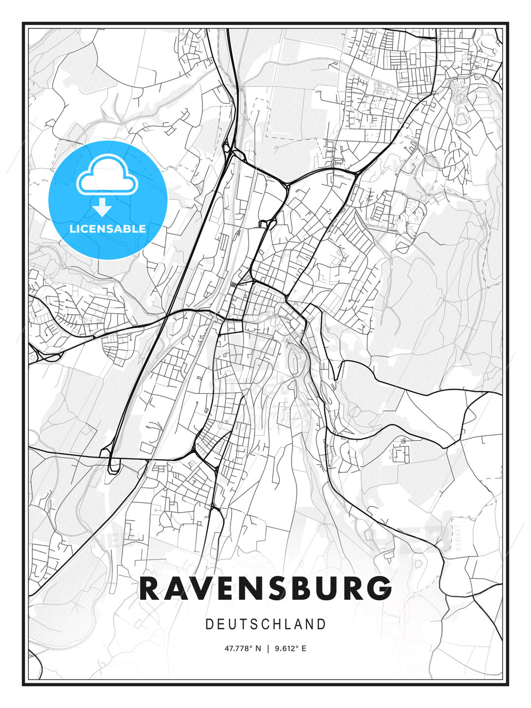 Ravensburg, Germany, Modern Map Print Template in Various Formats ...