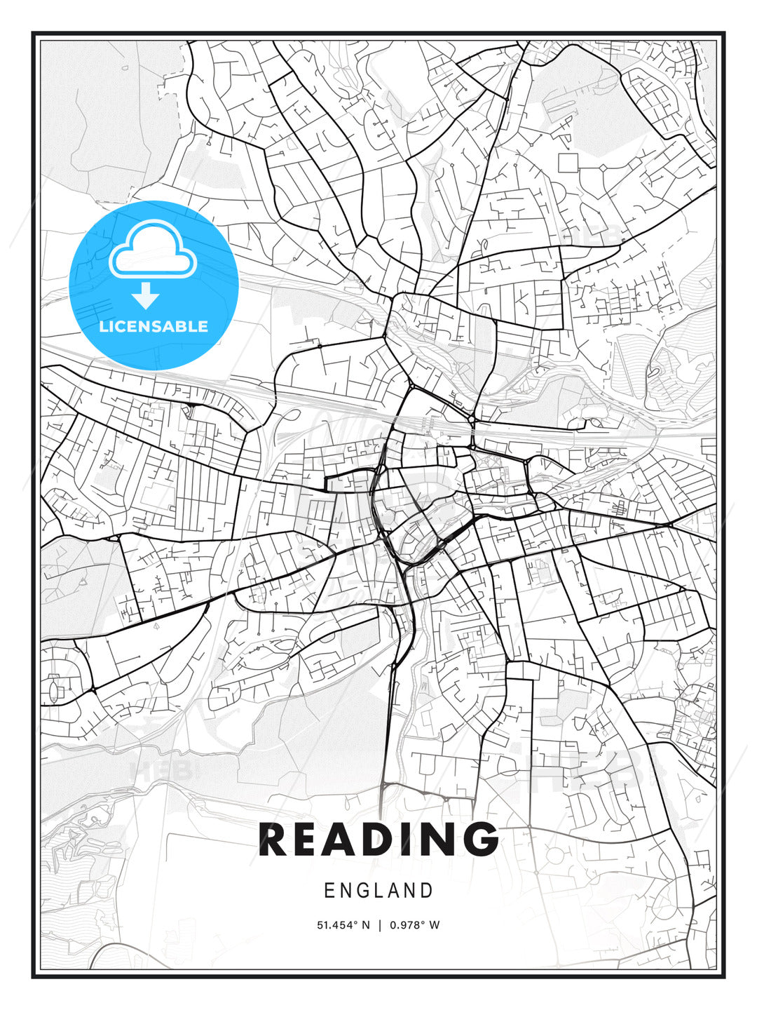 Reading, England, Modern Map Print Template in Various Formats - HEBSTREITS