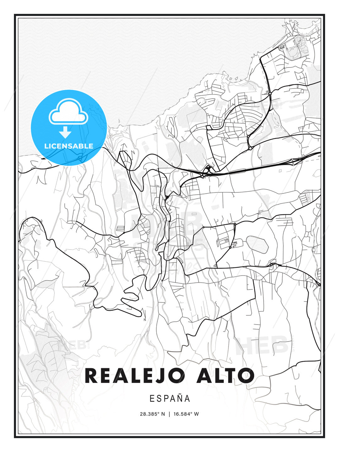 Realejo Alto, Spain, Modern Map Print Template in Various Formats ...