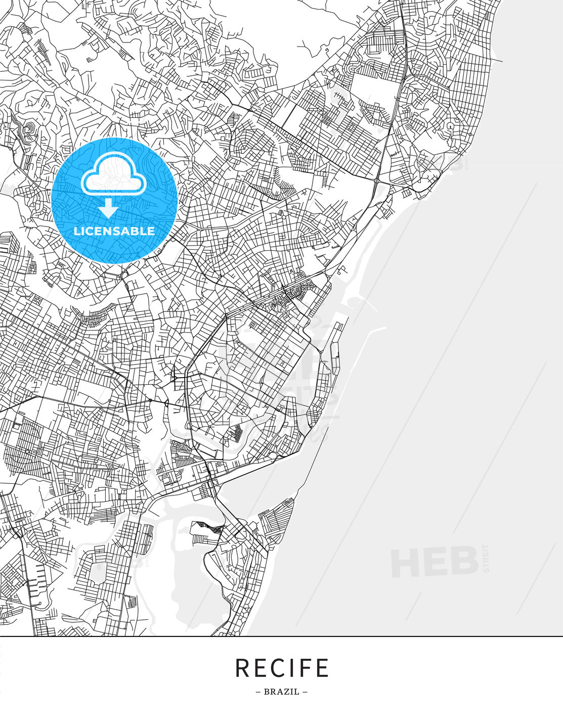 Recife, Brazil, Map Poster Borderless Print Template – HEBSTREITS