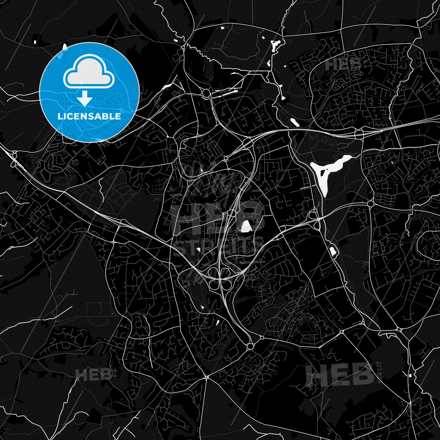 Redditch, England PDF vector map black and white - HEBSTREITS