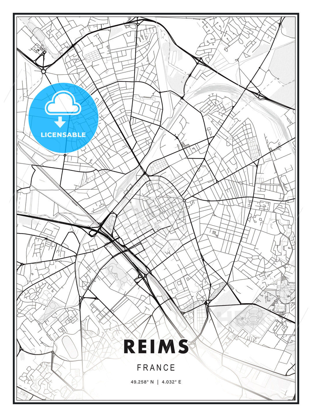 Reims, France, Modern Map Print Template in Various Formats - HEBSTREITS