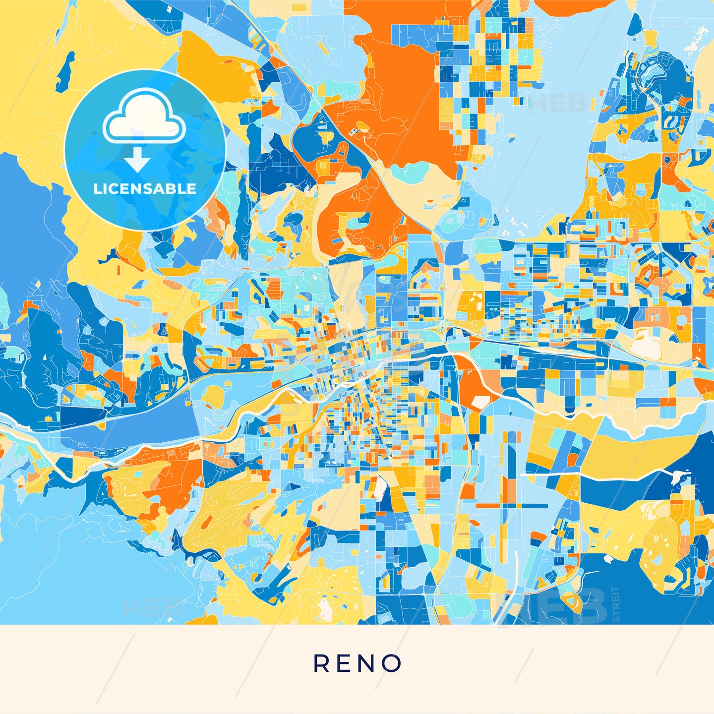 Reno Colorful Map Poster Template – HEBSTREITS