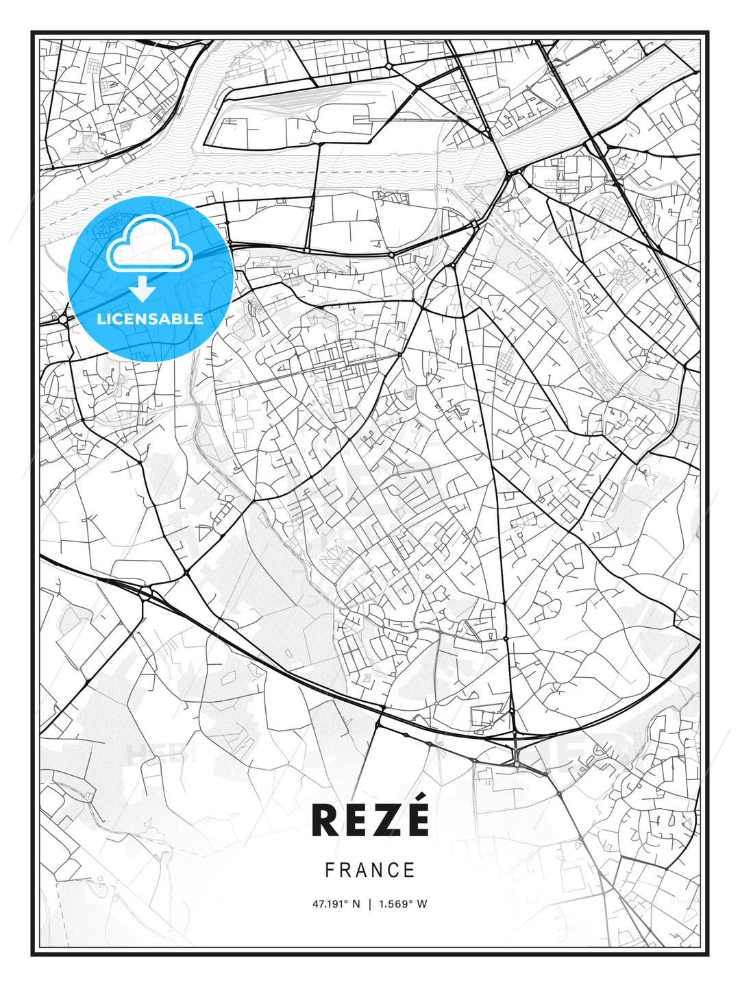 Rezé, France, Modern Map Print Template in Various Formats - HEBSTREITS