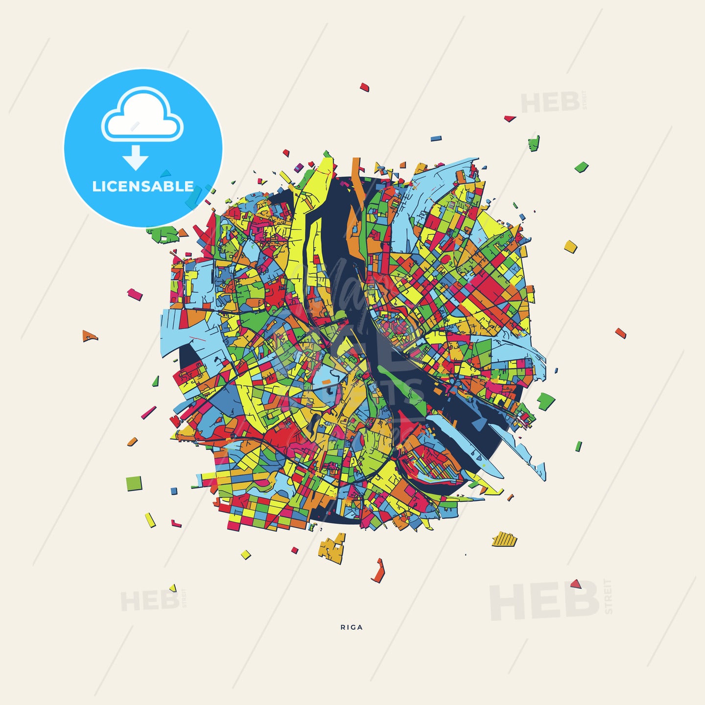 Riga Latvia Colorful Confetti Map – HEBSTREITS
