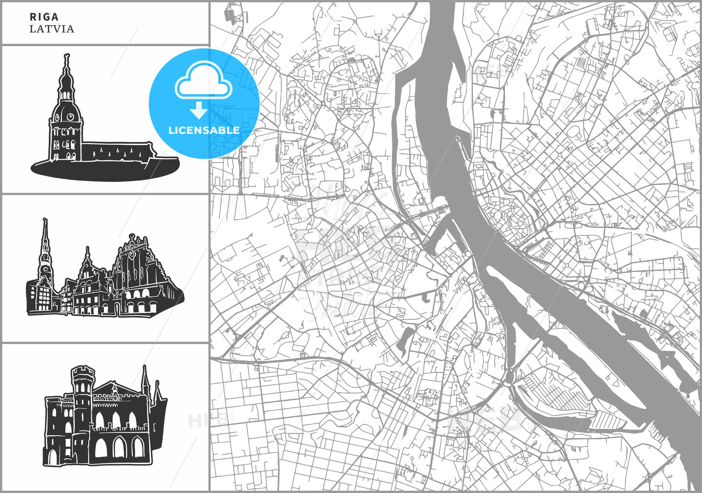Riga City Map With Hand-Drawn Architecture Icons – HEBSTREITS