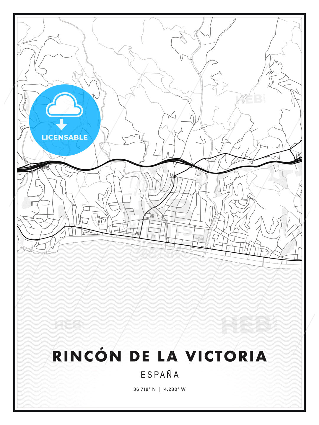 Rincón de la Victoria, Spain, Modern Map Print Template in Various ...