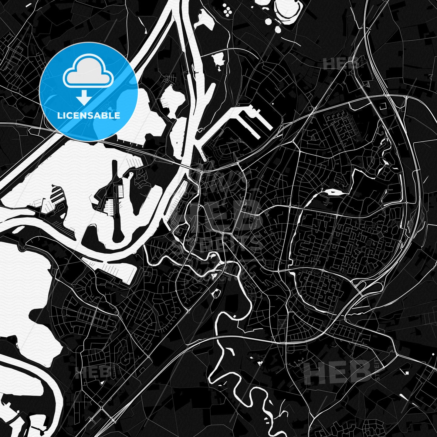 Roermond, Netherlands PDF vector map black and white - HEBSTREITS