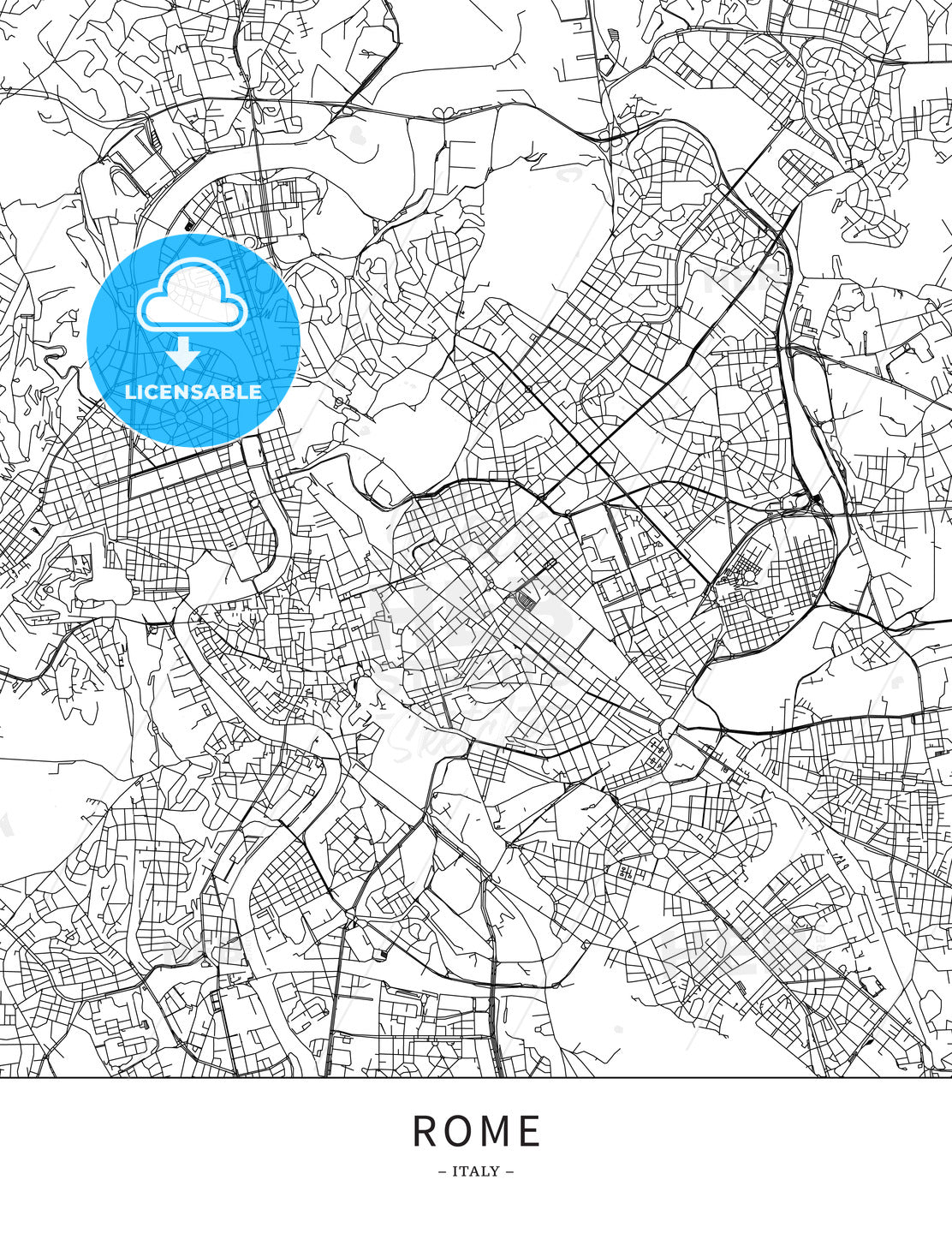 Rome, Italy, Map Poster Borderless Print Template – HEBSTREITS